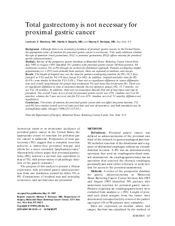 (PDF) Total gastrectomy is not necessary for proximal gastric cancer