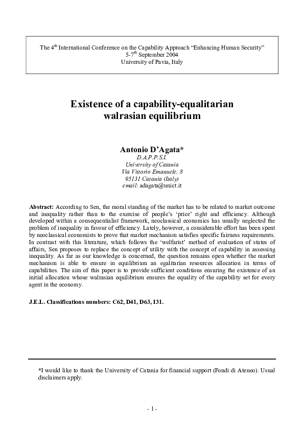 (PDF) Existence of a capability-equalitarian walrasian equilibrium