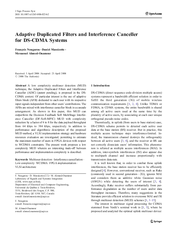 Pdf Adaptive Duplicated Filters And Interference Canceller For Ds