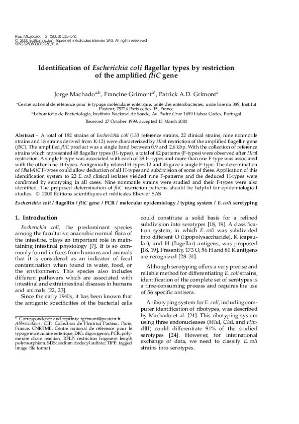 (PDF) Identification of Escherichia coli flagellar types by ...