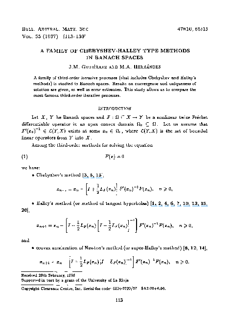 (PDF) A family of Chebyshev-Halley type methods in Banach spaces