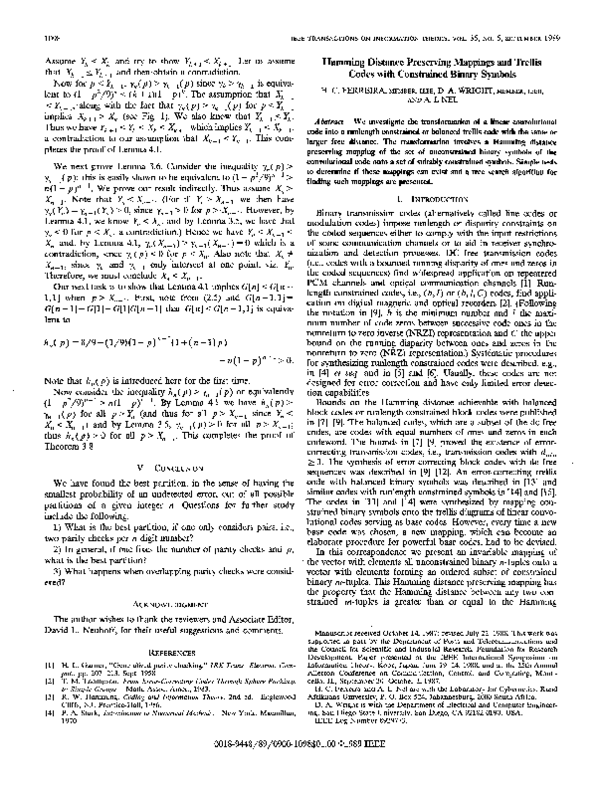 Pdf Hamming Distance Preserving Mappings And Trellis Codes With Constrained Binary Symbols
