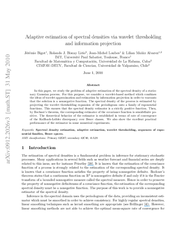 (PDF) Adaptive estimation of spectral densities via wavelet thresholding andinformation ...