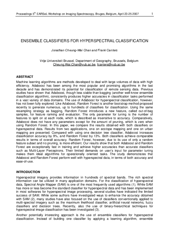 (PDF) Ensemble classifiers for hyperspectral classification