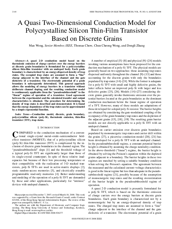 (PDF) A Quasi Two-Dimensional Conduction Model for Polycrystalline ...