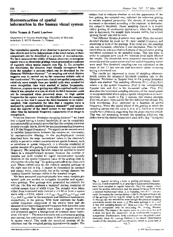 Pdf Reconstruction Of Spatial Information In The Human Visual System