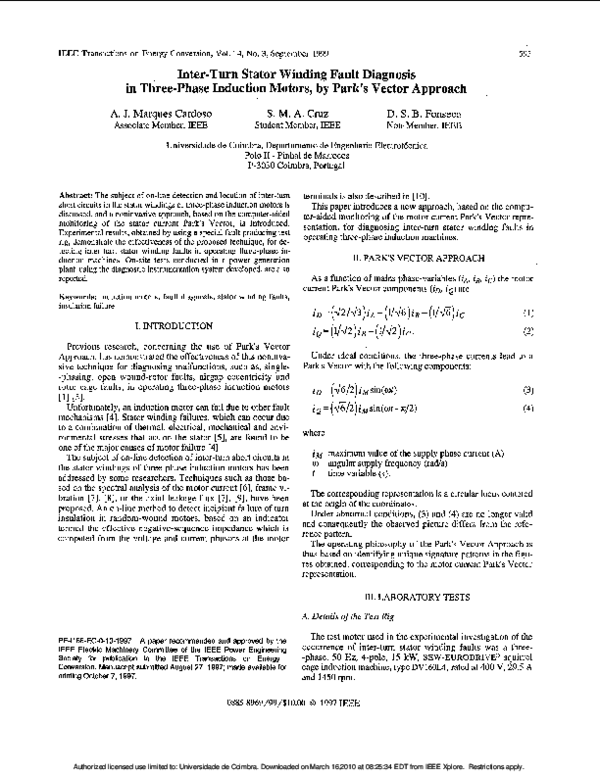 Pdf Interturn Stator Winding Fault Diagnosis In Three Phase Induction Motors By Parks Vector