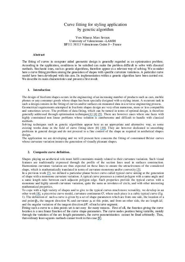 Pdf A Curve Fitting Genetic Algorithm For A Styling Application 7162