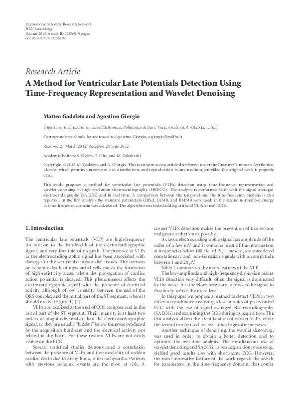 Pdf A Method For The Ventricular Late Potentials Detection And Characterisation Using Wavelets