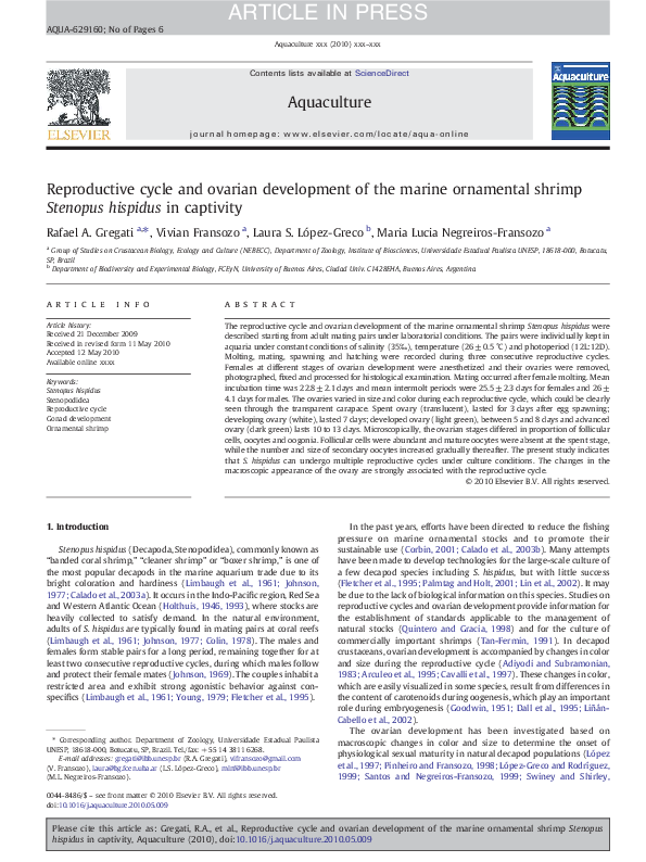 (PDF) Reproductive cycle and ovarian development of the marine ...
