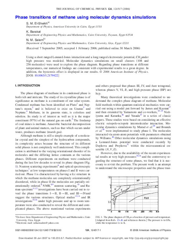 (PDF) Phase transitions of methane using molecular dynamics simulations