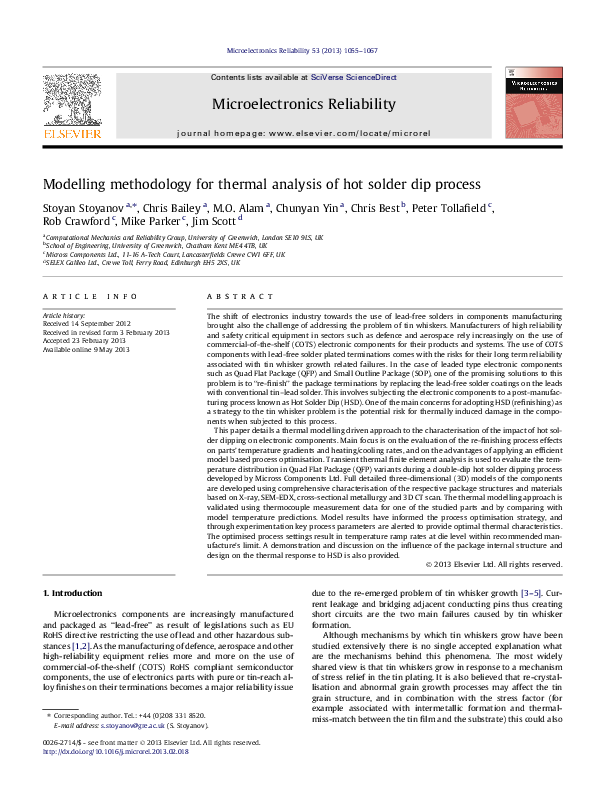 (PDF) Modelling methodology for thermal analysis of hot solder dip process