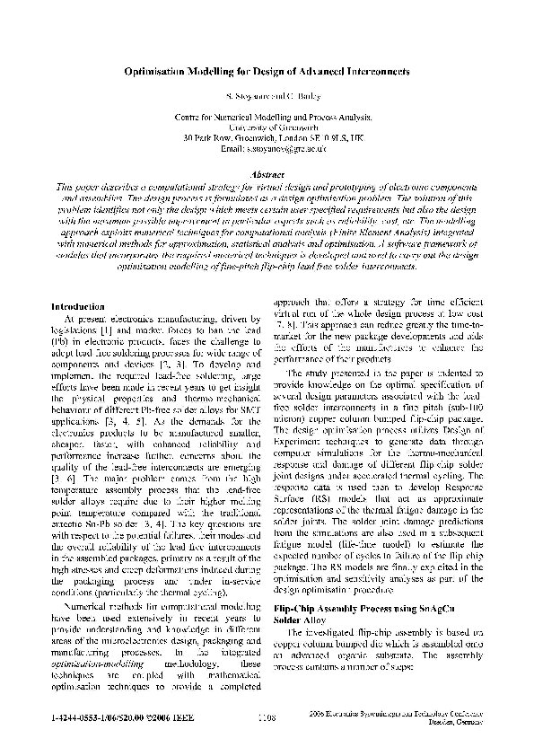(PDF) Optimisation Modelling for Design of Advanced Interconnects