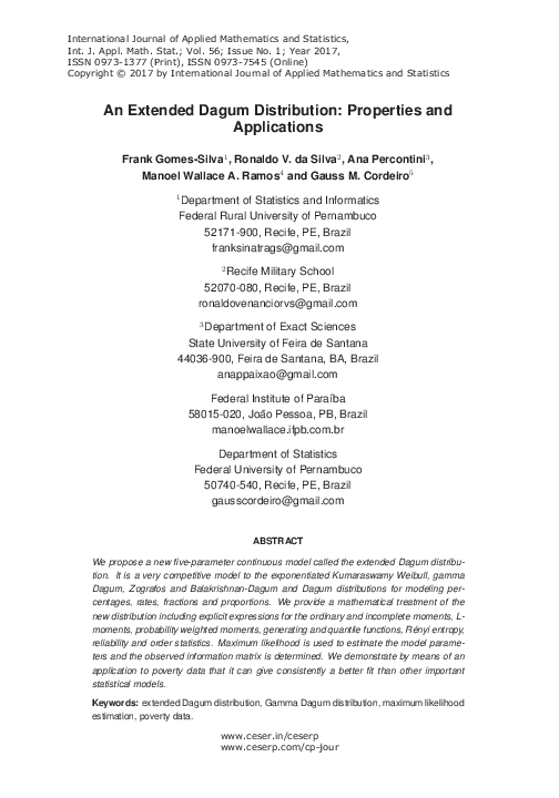 Pdf An Extended Dagum Distribution Properties And Applications