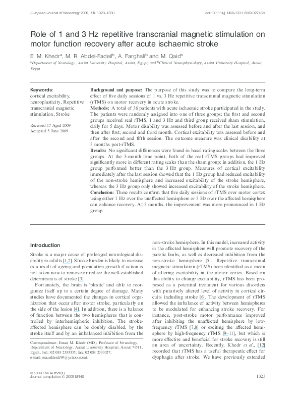 (PDF) Role of 1 and 3â Hz repetitive transcranial magnetic stimulation on motor function ...
