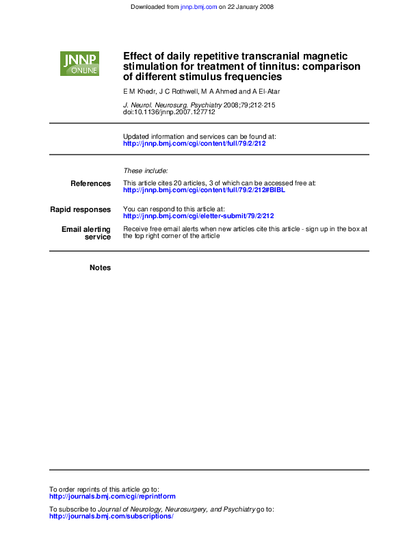(PDF) Effect of daily repetitive transcranial magnetic stimulation for treatment of tinnitus ...