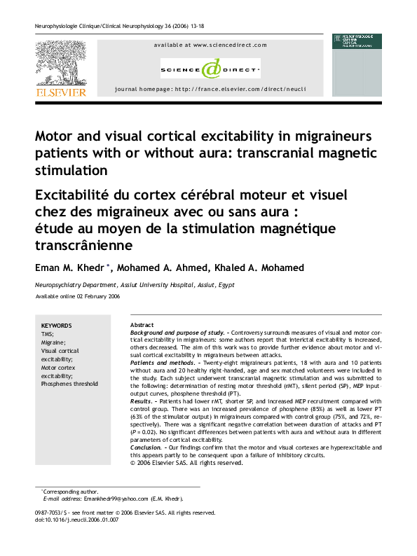 (PDF) Motor and visual cortical excitability in migraineurs patients ...