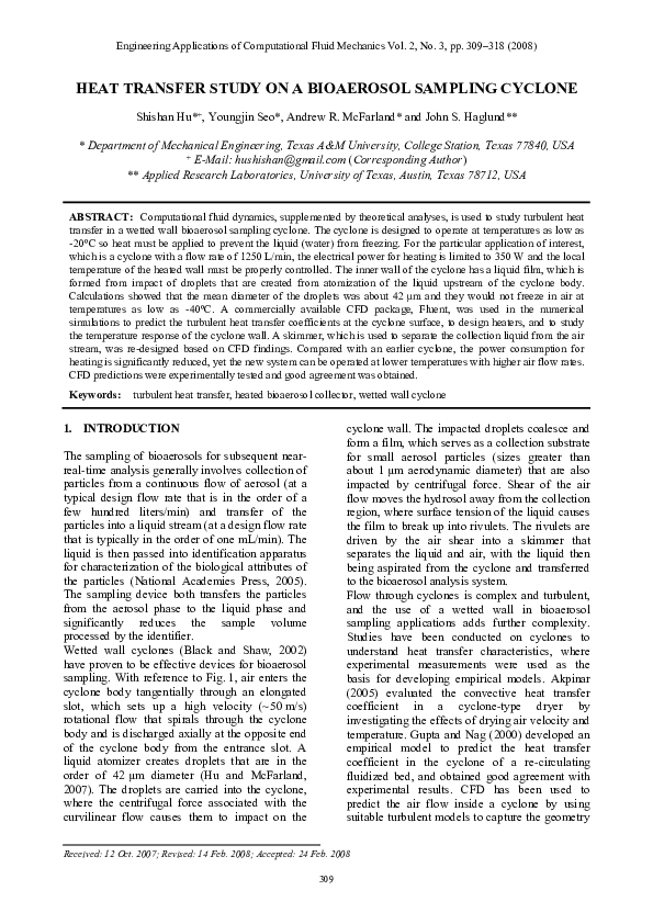 (PDF) Heat Transfer Study on a Bioaerosol Sampling Cyclone