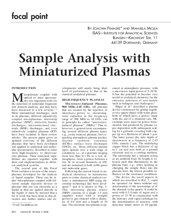 (PDF) Sample Analysis with Miniaturized Plasmas