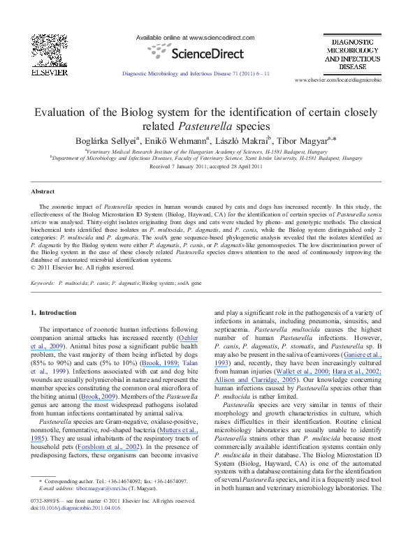 (PDF) Evaluation of the Biolog system for the identification of certain ...