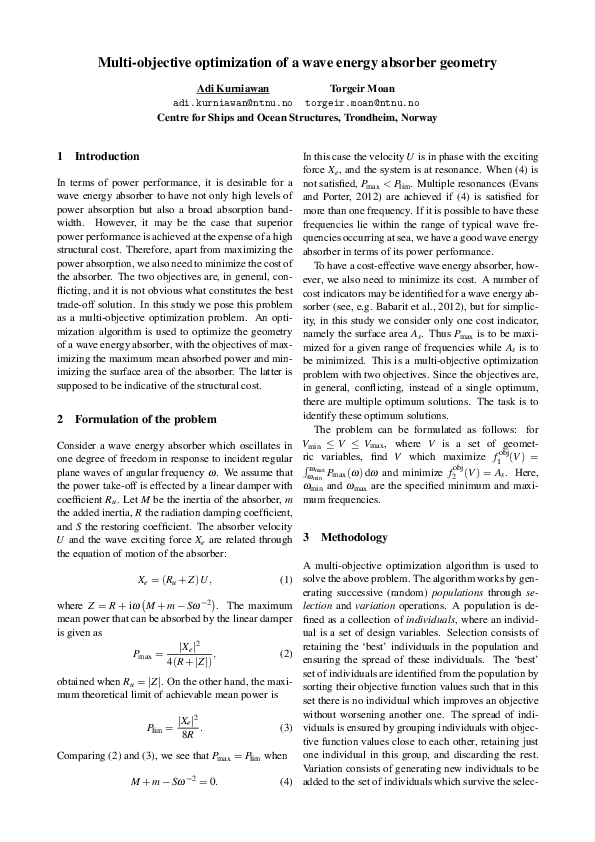 (PDF) Multi-objective optimization of a wave energy