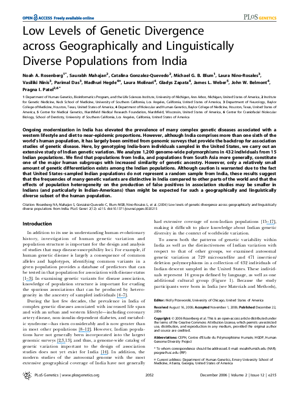 (PDF) Low Levels of Genetic Divergence across Geographically and ...