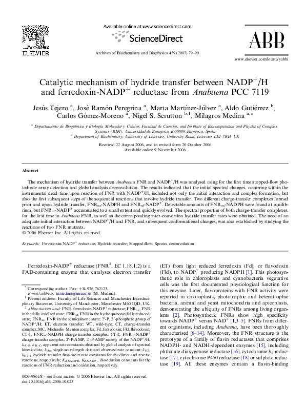 (PDF) Catalytic mechanism of hydride transfer between NADP +/H and ...