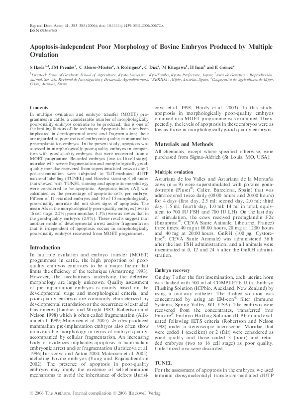 (PDF) Apoptosis-independent Poor Morphology of Bovine Embryos Produced ...