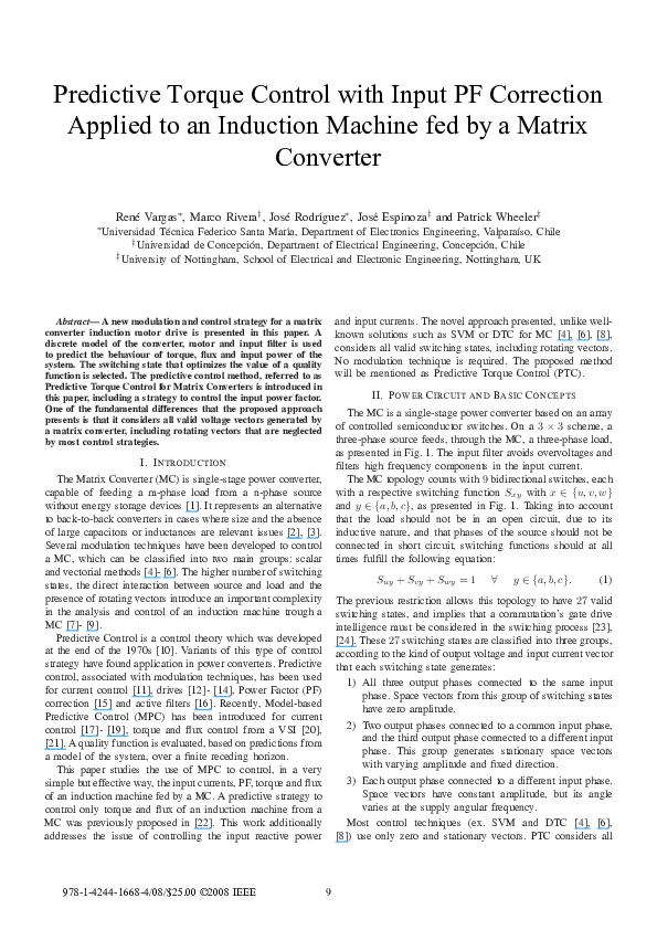 (PDF) Predictive torque control with input PF correction applied to an induction machine fed by ...