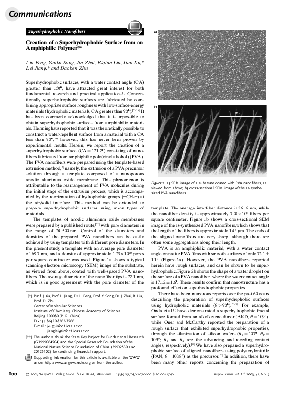 (PDF) Creation of a Superhydrophobic Surface from an Amphiphilic Polymer