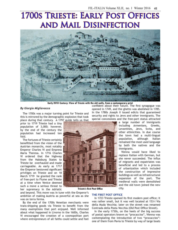 (PDF) 1700s TRIESTE: EARLY POSTAL HISTORY AND MAIL DISINFECTION