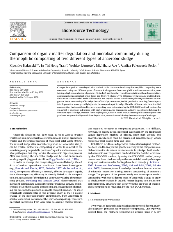 Pdf Comparison Of Organic Matter Degradation And Microbial Community During Thermophilic