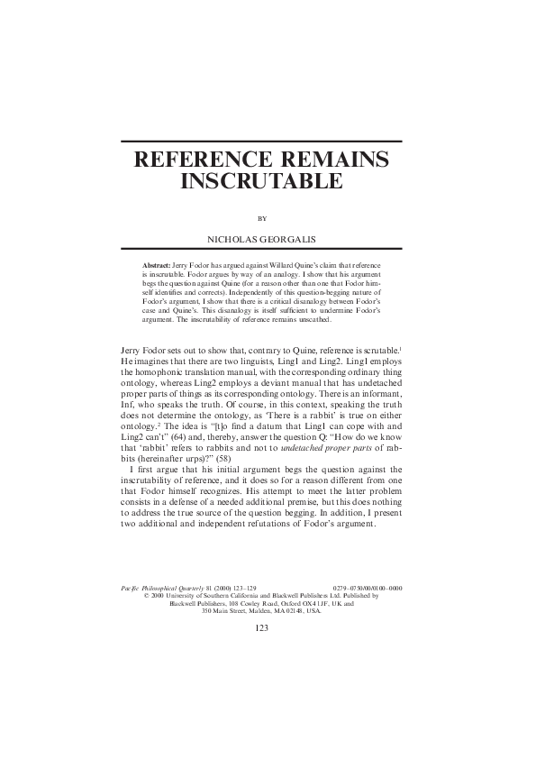 (PDF) Reference Remains Inscrutable