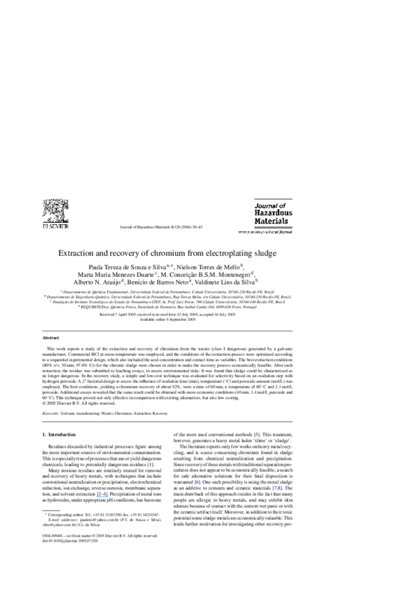 (PDF) Extraction and recovery of chromium from electroplating sludge