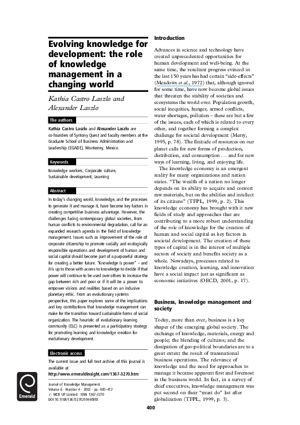 (PDF) Evolving knowledge for development: the role of knowledge ...