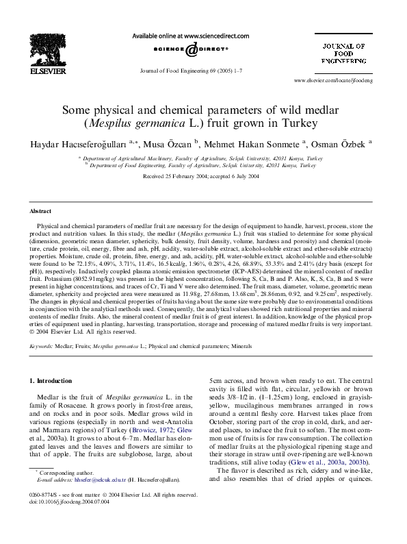 (PDF) Some physical and chemical parameters of wild medlar ( L.) fruit ...