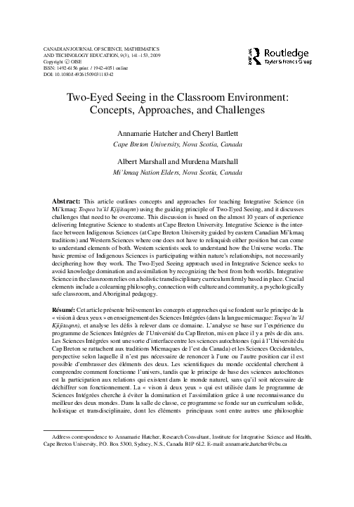(PDF) Two-Eyed Seeing in the Classroom Environment: Concepts ...