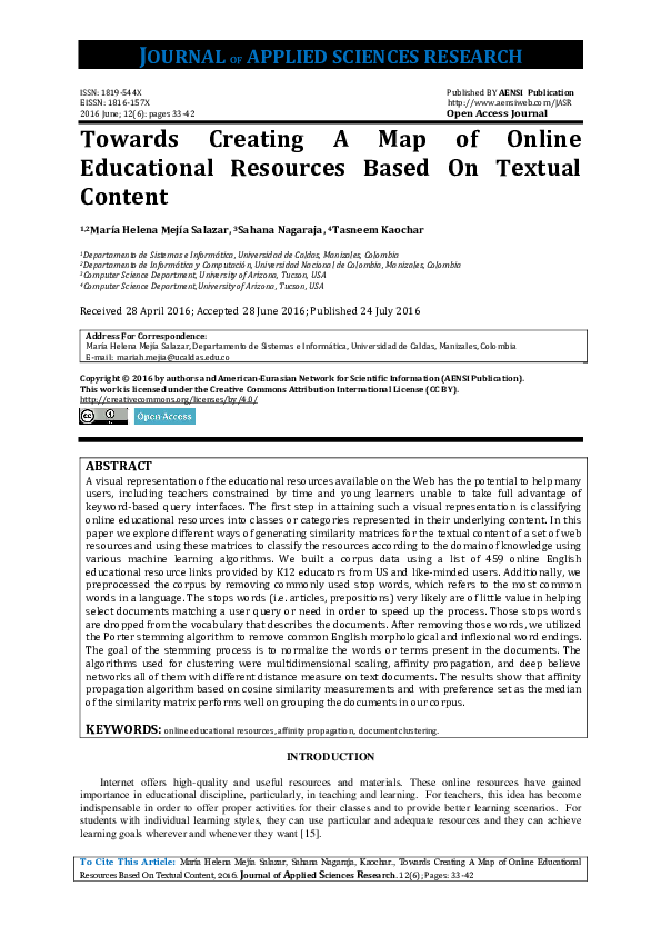 Pdf Towards Creating A Map Of Online Educational Resources Based On