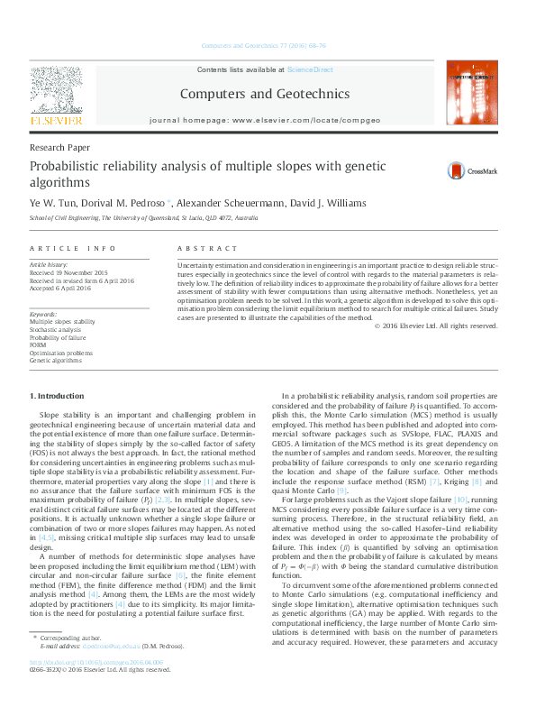 (PDF) Probabilistic reliability analysis of multiple slopes with genetic algorithms