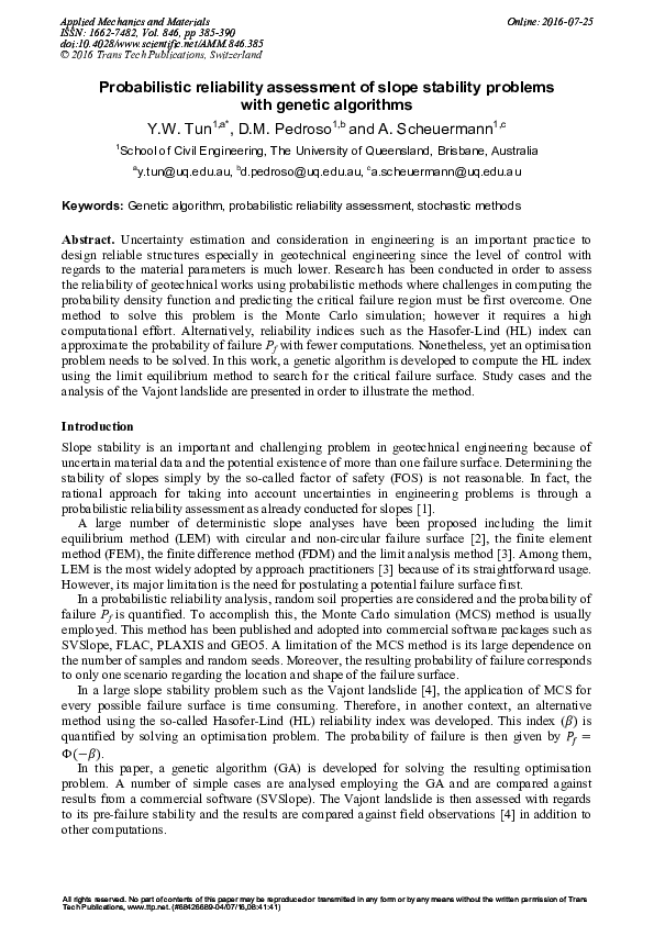 (PDF) Probabilistic reliability assessment of slope stability problems with genetic algorithms