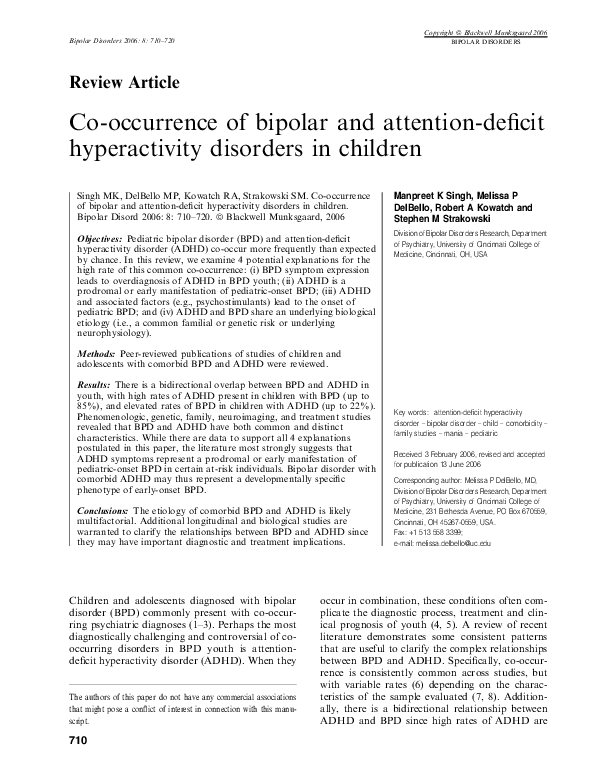 (PDF) Co-occurrence of bipolar and attention-deficit hyperactivity disorders in children