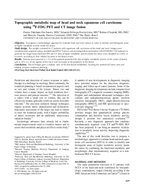 (PDF) Topographic metabolic map of head and neck squamous cell carcinoma using 18F-FDG PET and ...