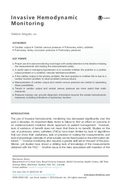 (PDF) Invasive Hemodynamic Monitoring