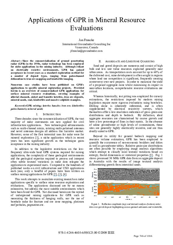 Pdf Applications Of Gpr In Mineral Resource Evaluations