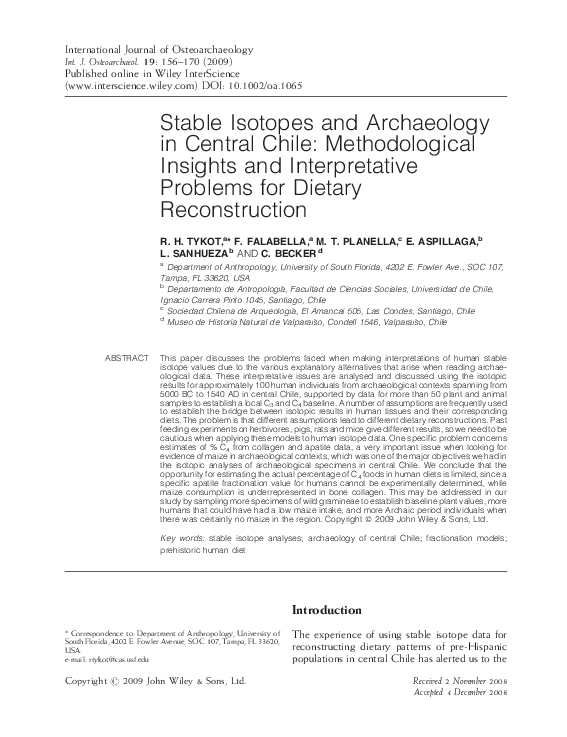 (PDF) Stable isotopes and archaeology in central Chile: methodological ...