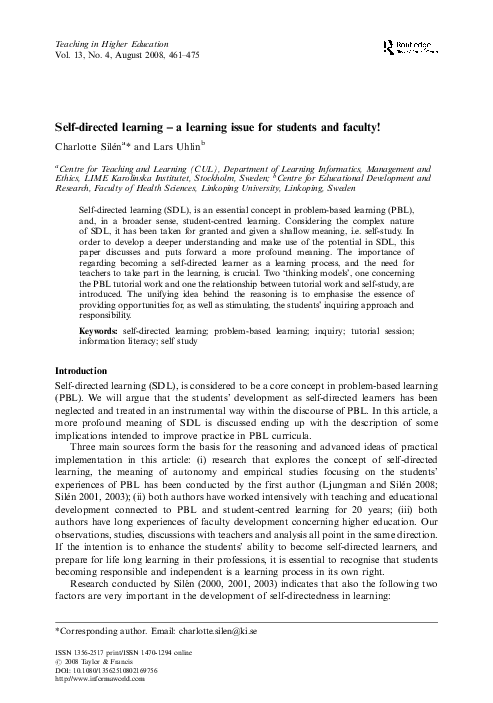 (PDF) Self-directed learning – a learning issue for students and faculty