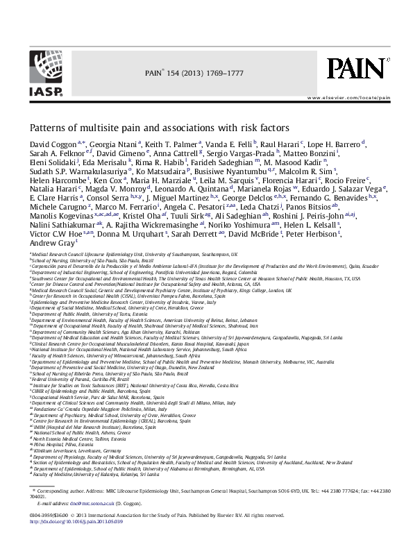 (PDF) Patterns of multisite pain and associations with risk factors