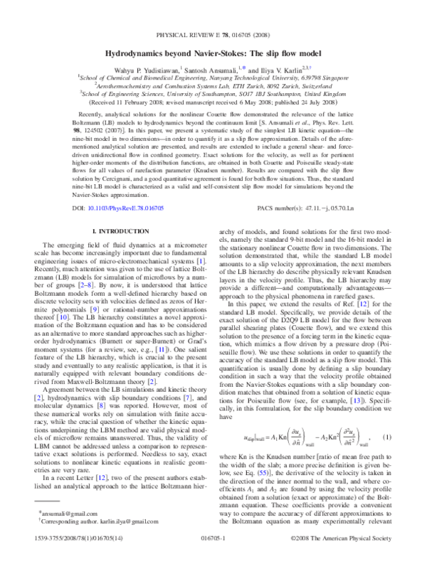 (PDF) Hydrodynamics beyond Navier-Stokes: The slip flow model
