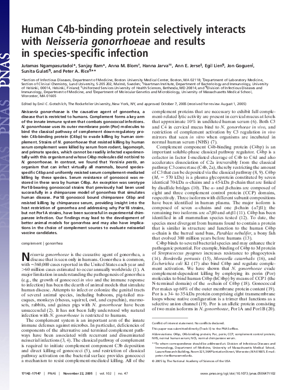 (PDF) From The Cover: Human C4b-binding protein selectively interacts ...