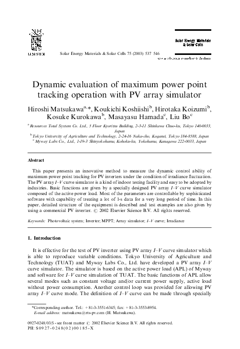 (PDF) Dynamic evaluation of maximum power point tracking operation with PV array simulator